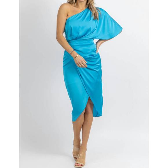 DO+BE | Dresses | New Dobe Satin One Shoulder Wrap Dress In Ocean Blue ...